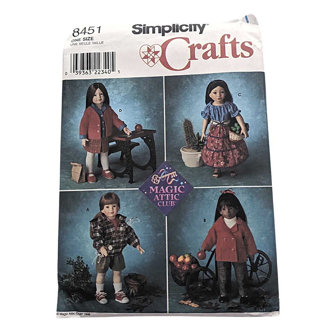1998 Simplicity Crafts Pattern 8451・magic Attic Club・18" Dolls・uncut - Etsy