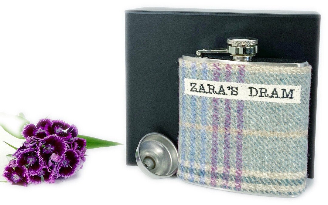 Personalised Tweed Hip Flask - Customised Hip Flask - Ladies Hip Flask ...