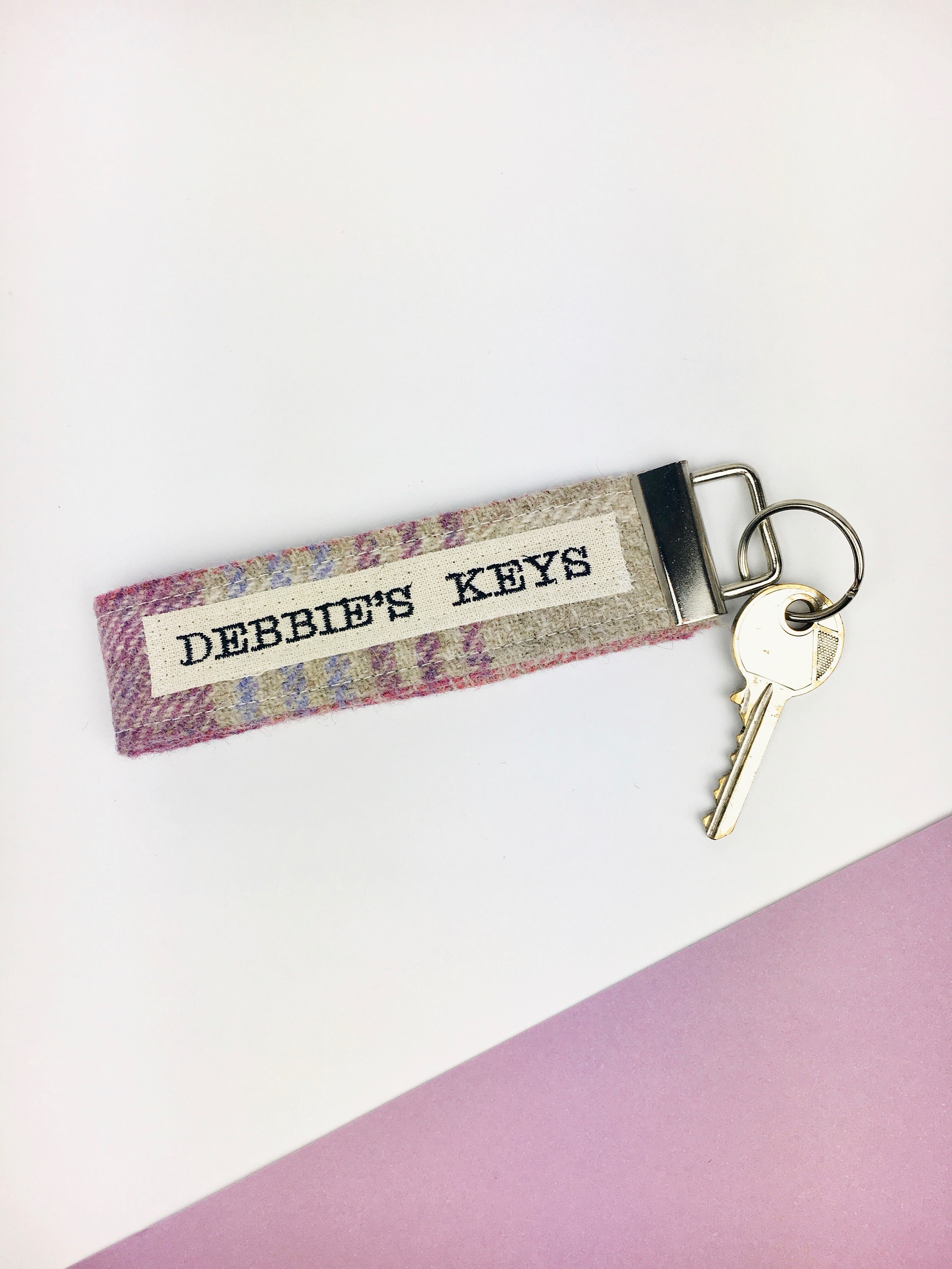 Personalised Tweed Wristlet Keyring - Tweed Keyring - Stocking Filler ...