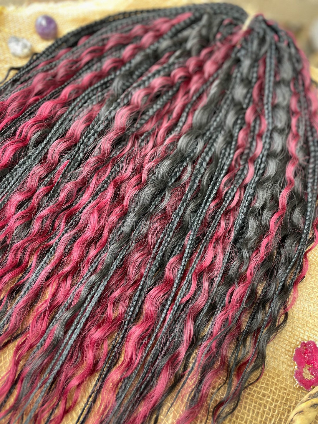 Curly Mix, Black and Red Mermaid Braids, Synthetic Dreads and Braids ...