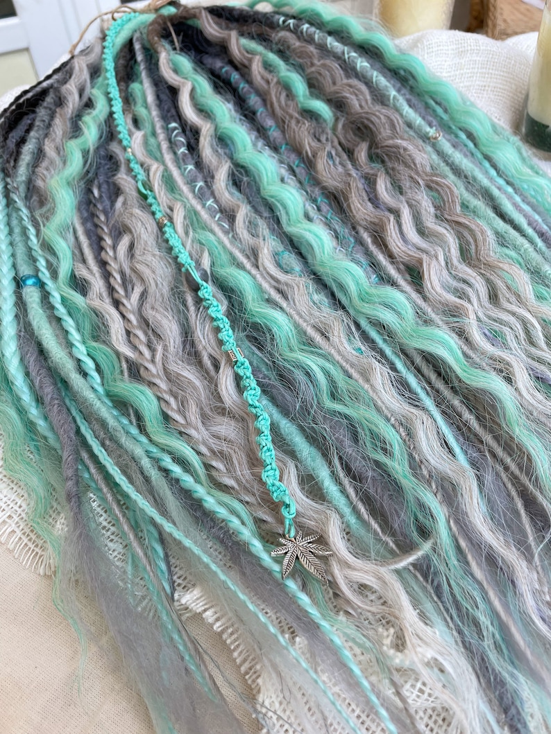Menthol Synthetic Dreadlocks Extensions: Ash Blonde, Grey & Mint Dready ...