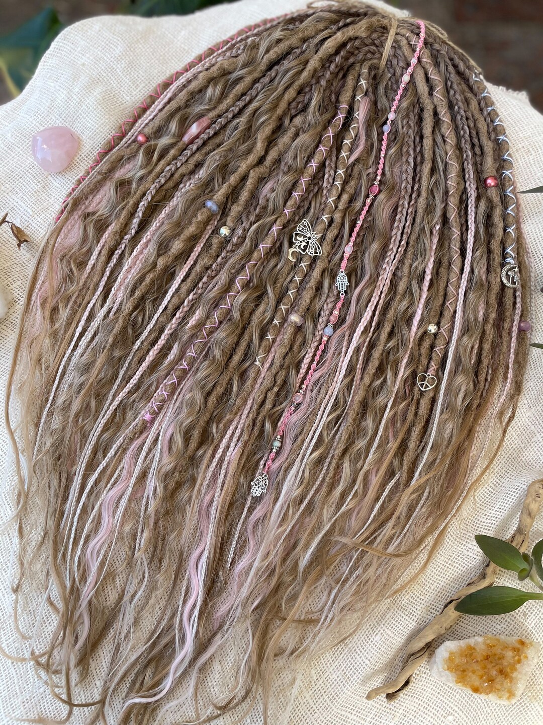 Ready to Ship Love and Peace Set, Synthetic Dreads, Dirty Blond, Pink ...