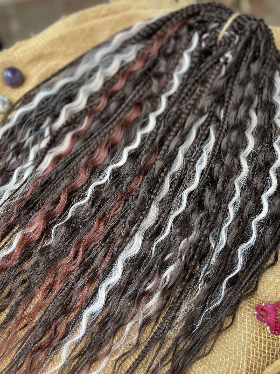 Ready to Ship Synthetic Dreads, Mermaid Braids, Curly Mix Dark Brown ...