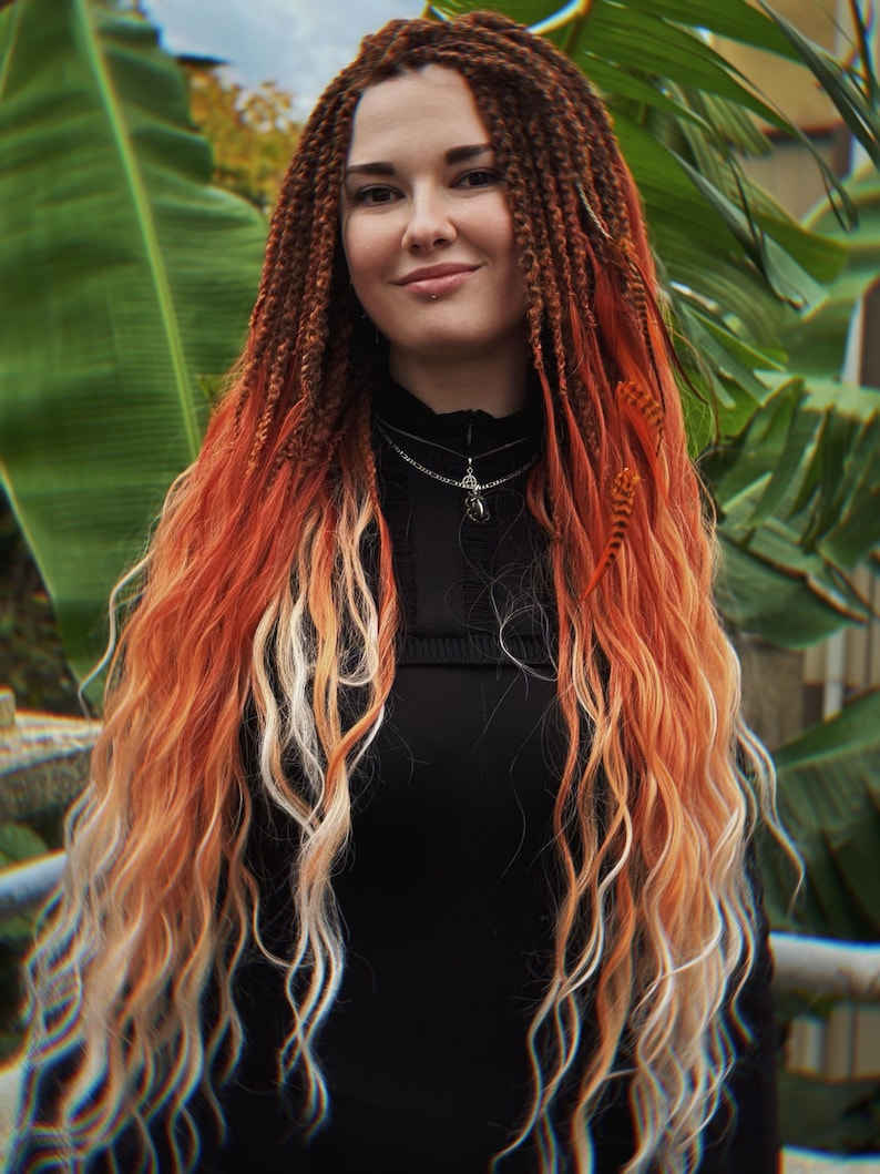 Phoenix Synthetic Dreadlocks Extensions: Ginger Orange White Ombre ...