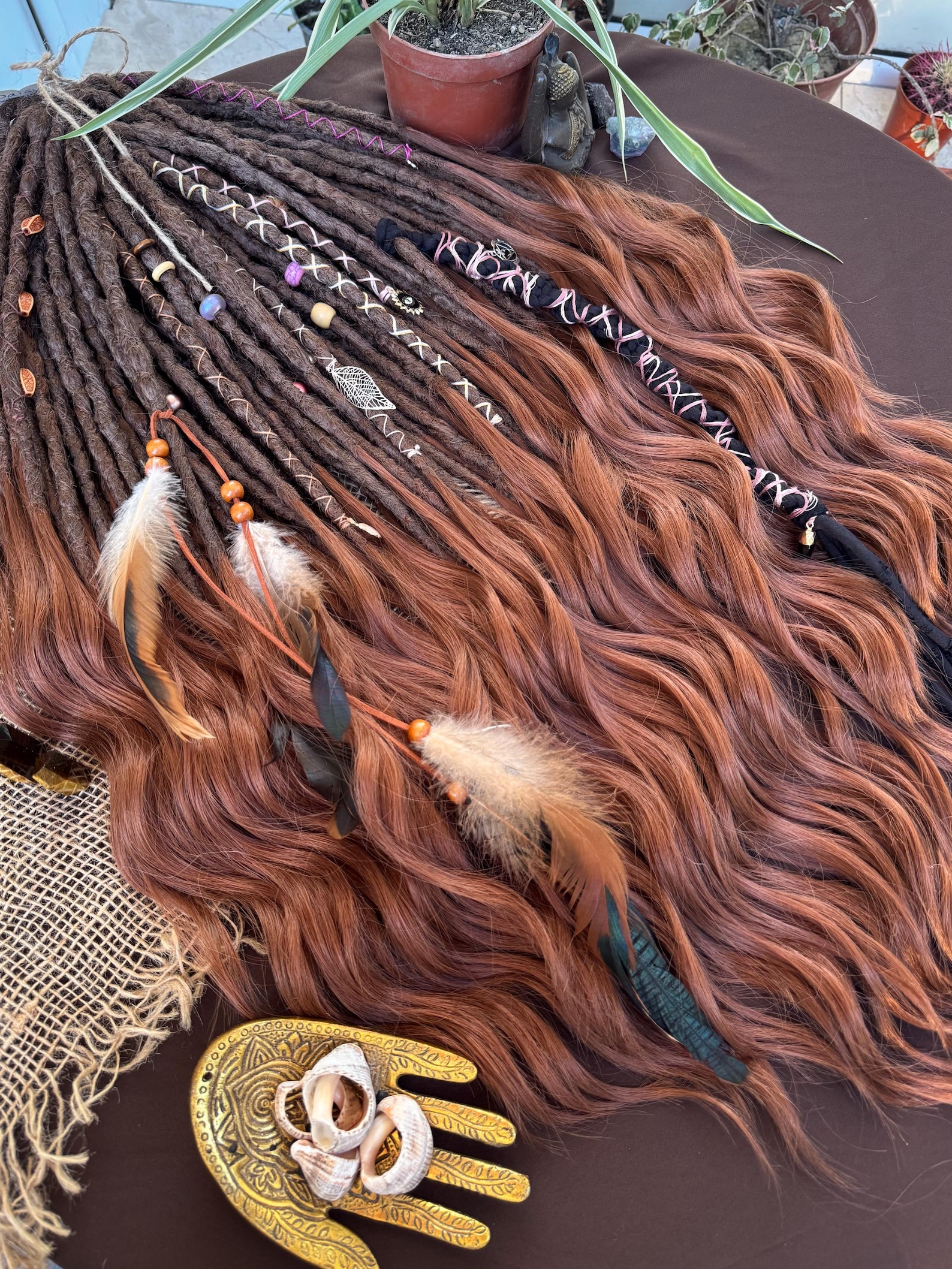 Legends of Autumn Crocheted Synthetic Dreads: Brown & Copper Boho ...