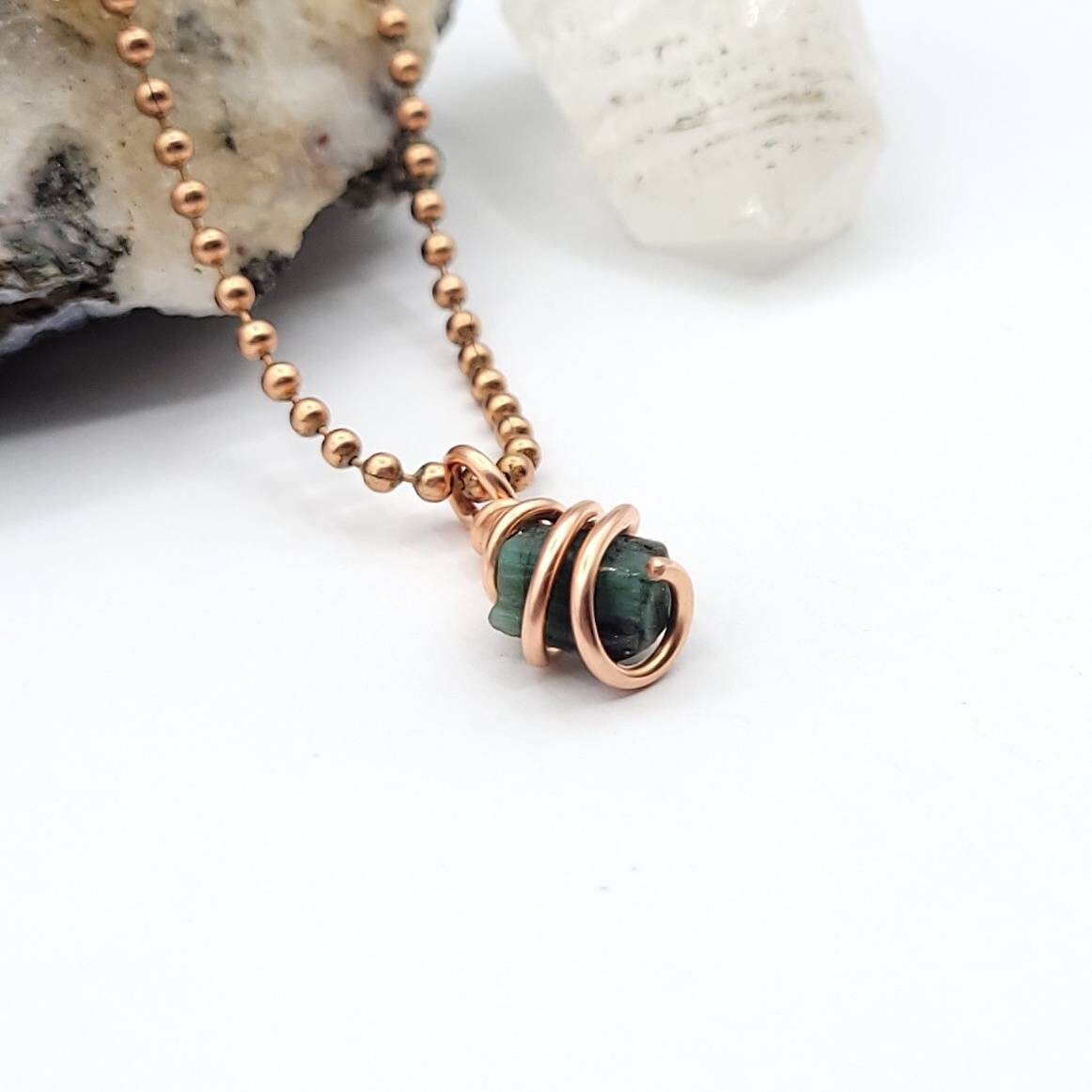 Emerald Necklace Copper Wire Wrapped Emerald Pendant | Etsy