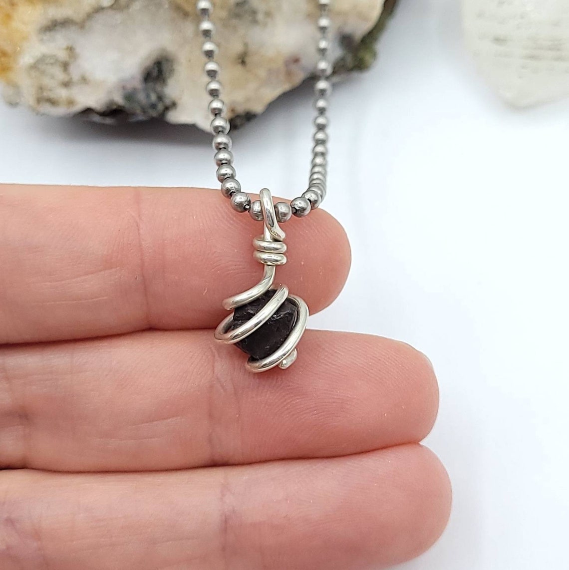 Raw Magnetite Necklace Silver Wire Wrapped Magnetite Pendant - Etsy