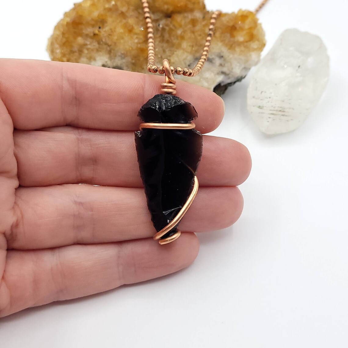Obsidian Arrowhead Necklace Copper Wire Wrapped Obsidian - Etsy