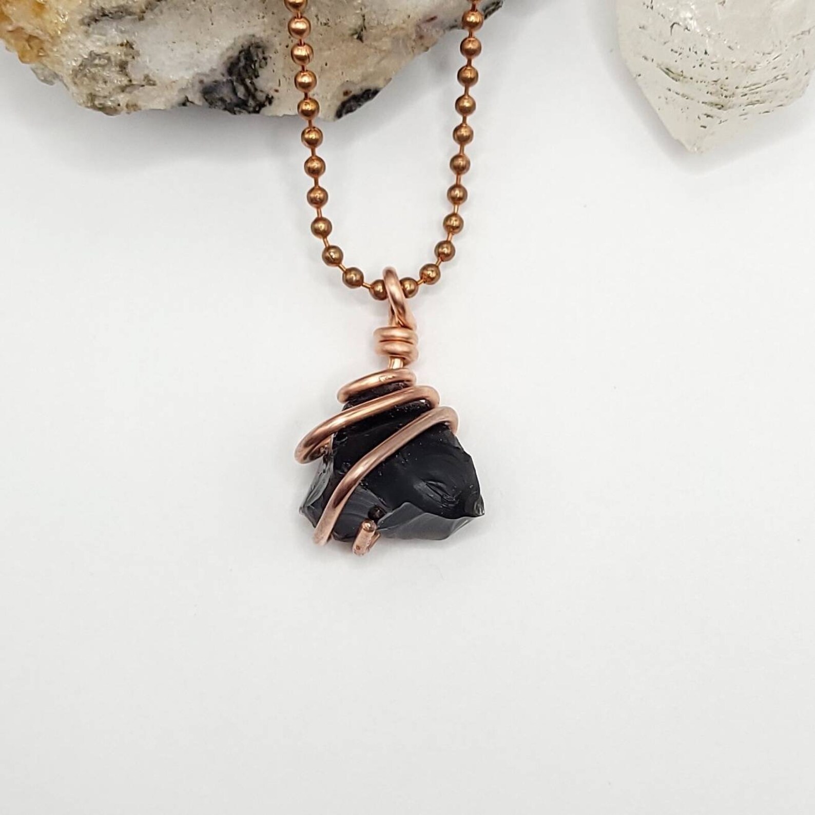 Black Obsidian Necklace Copper Wire Wrapped Obsidian Pendant - Etsy
