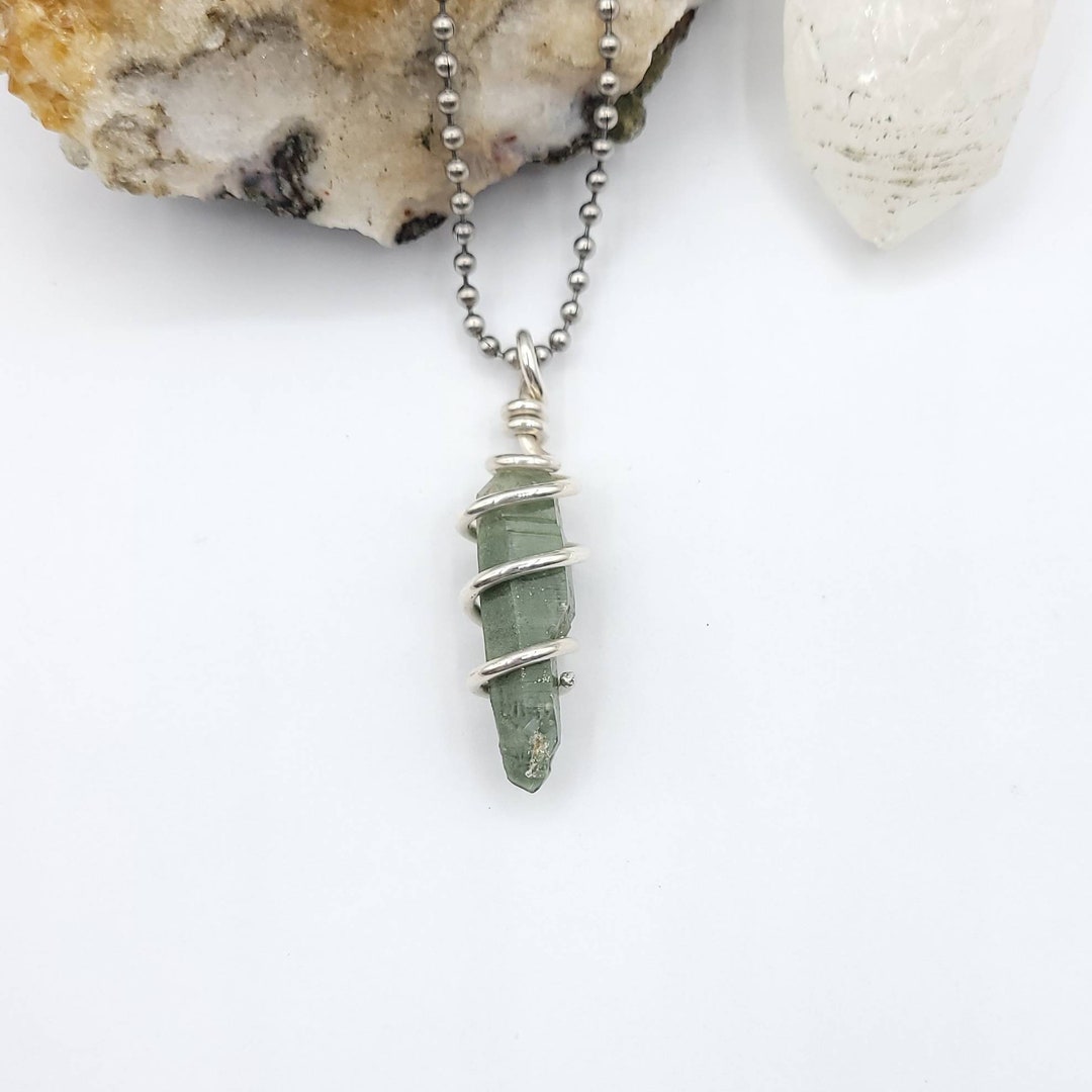 Chlorite Quartz Necklace, Silver Wire Wrapped Chlorite Quartz Pendant ...