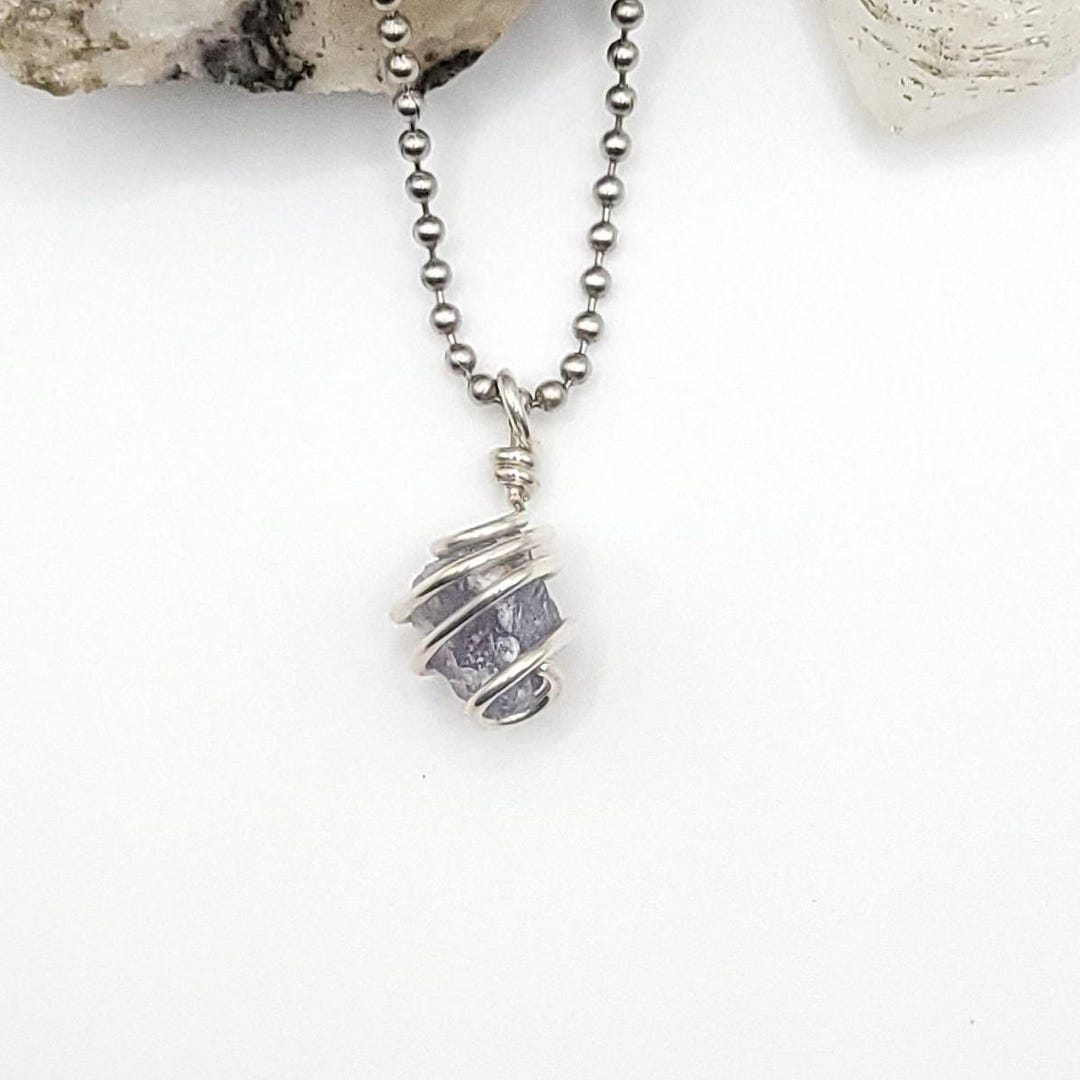 Iolite Necklace, Sterling Silver Wire Wrapped Iolite Pendant - Etsy
