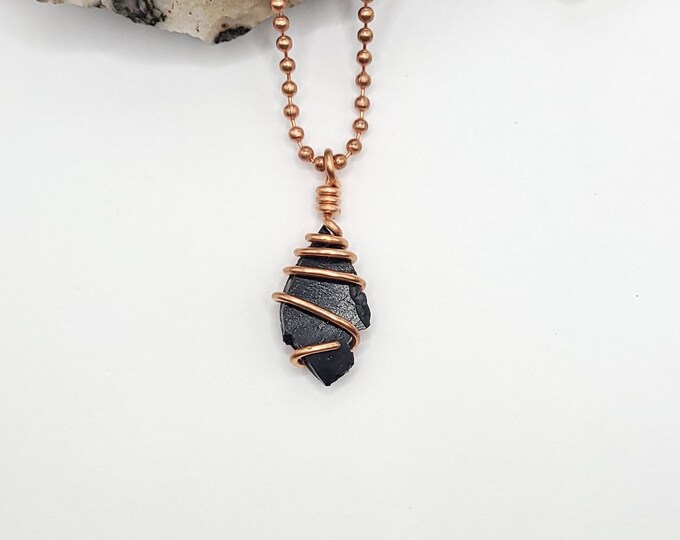 Black Obsidian Necklace, Copper Wire Wrapped Obsidian Pendant - Etsy