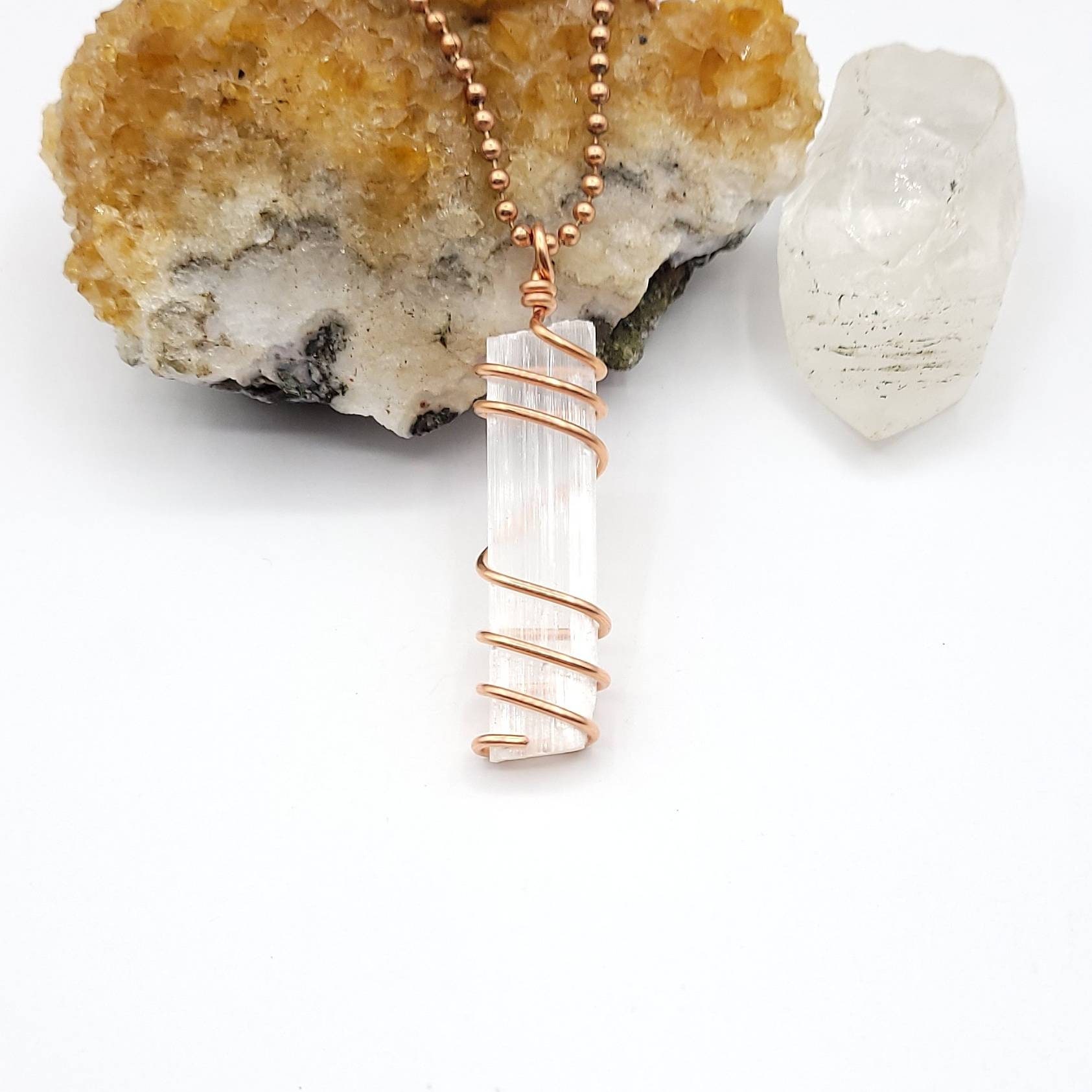 Selenite Necklace Wire Wrapped Selenite Pendant Crystal | Etsy