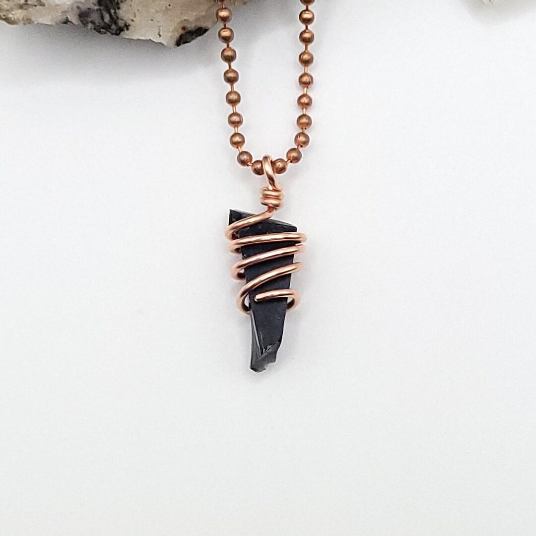 Black Obsidian Necklace, Copper Wire Wrapped Obsidian Pendant - Etsy