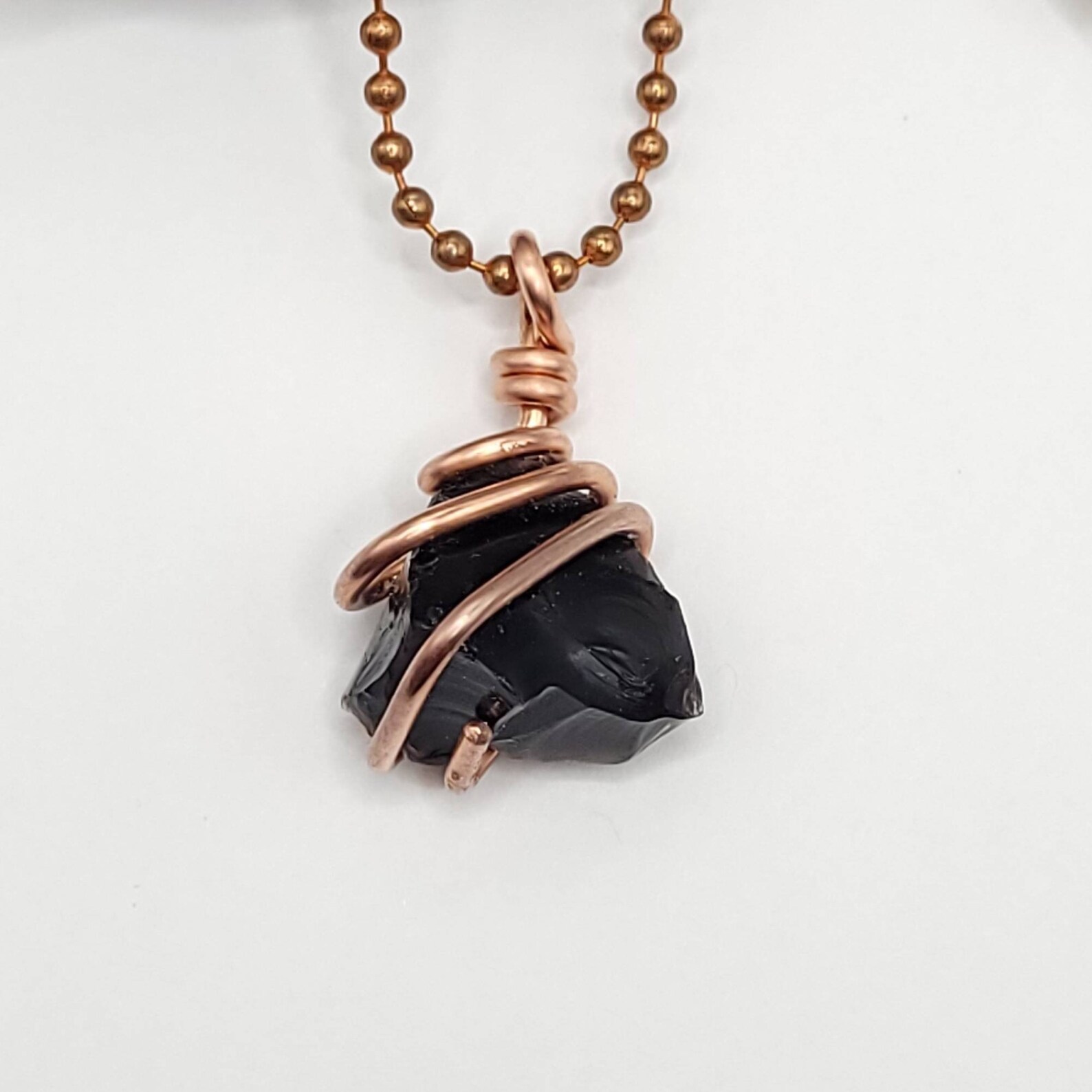 Black Obsidian Necklace Copper Wire Wrapped Obsidian Pendant - Etsy