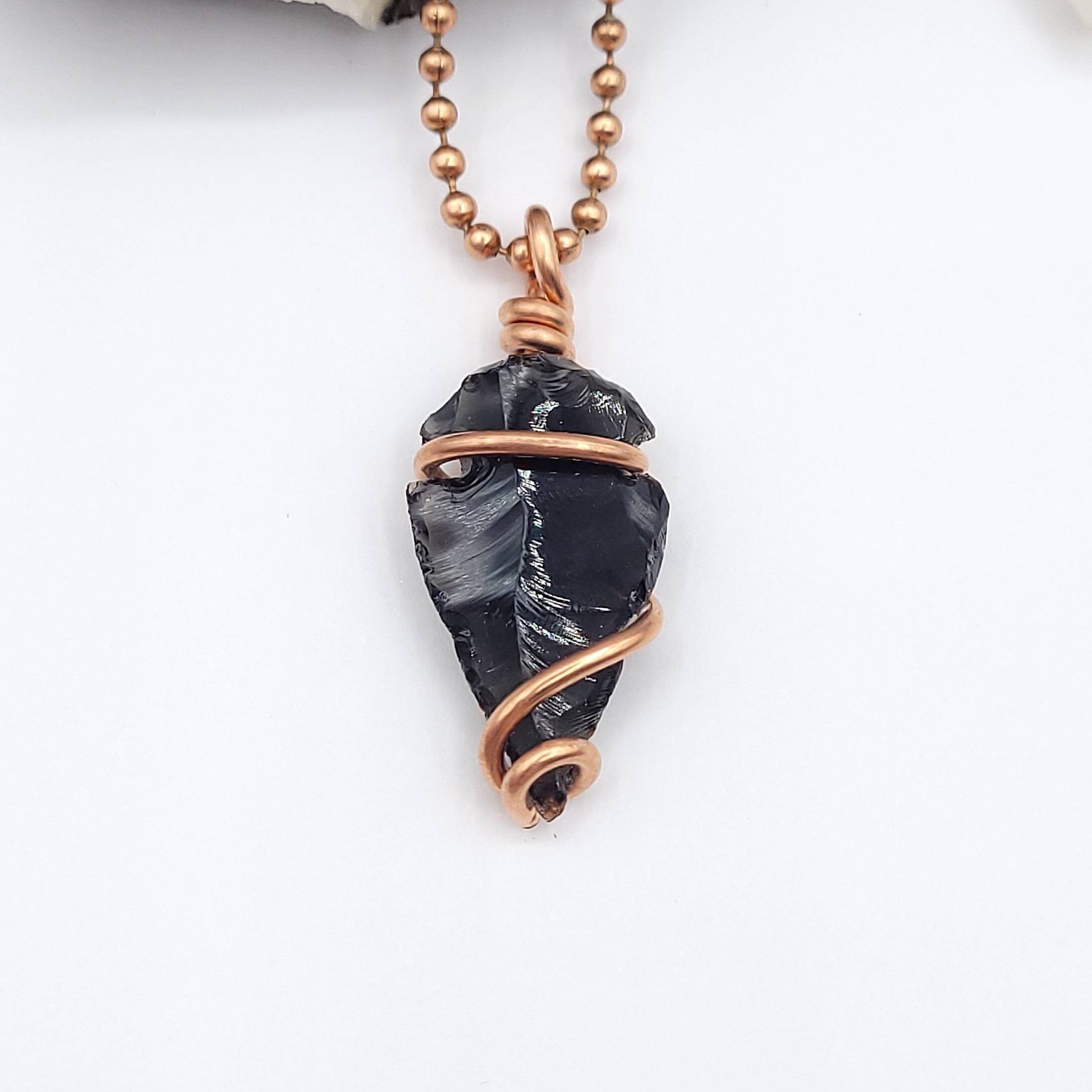 Obsidian Arrowhead Necklace Copper Wire Wrapped Obsidian | Etsy