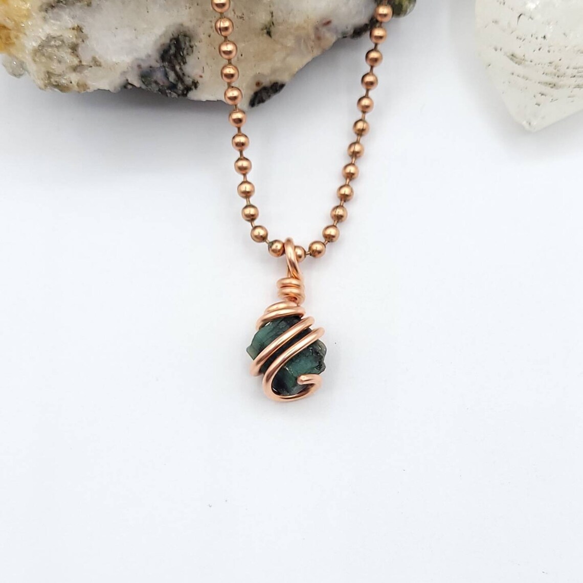 Emerald Necklace Copper Wire Wrapped Emerald Pendant | Etsy