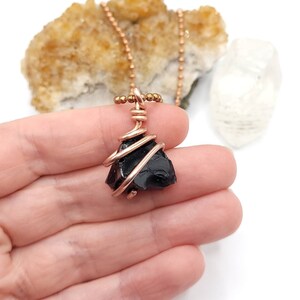 Black Obsidian Necklace Copper Wire Wrapped Obsidian Pendant - Etsy
