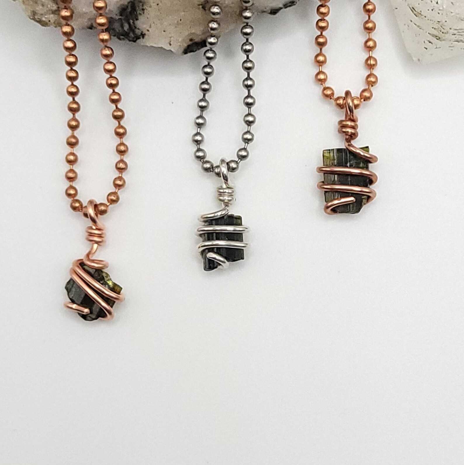 Epidote Necklace, Silver Wire Wrapped Epidote Pendant, Copper Crystal ...