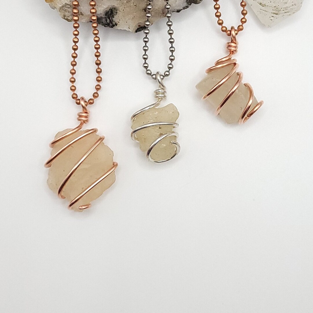 Libyan Desert Glass Necklace | Raw Crystal Pendant Wrapped in Copper or ...