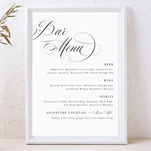Calligraphy Bar Menu Sign | Print Your Own Wedding Bar Menu With This ...