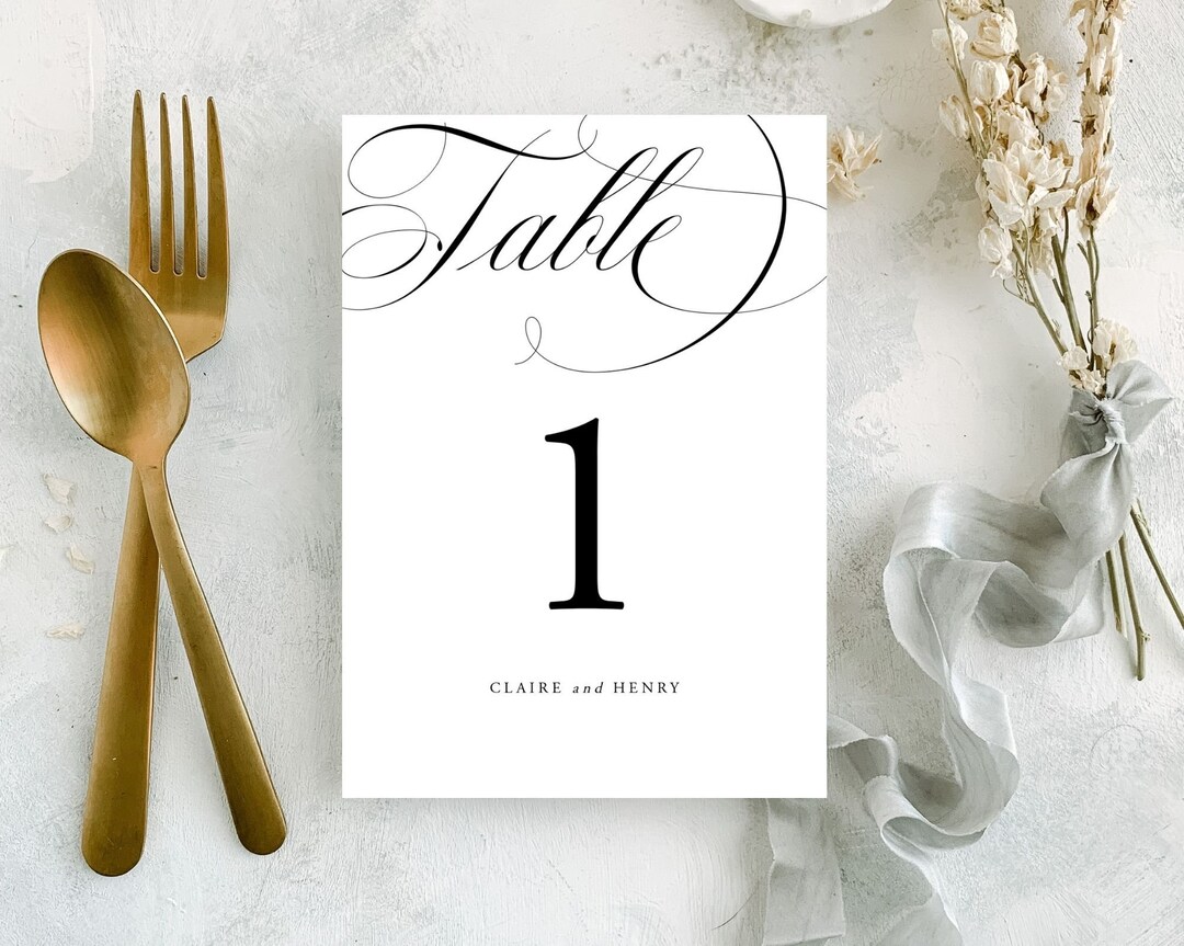 Simple Wedding Table Number Template | Classic Black and White Wedding ...
