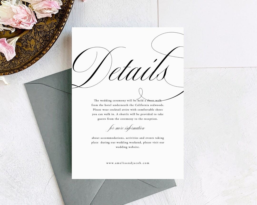 Information Card Template | Printable Wedding Details Card Made Online ...