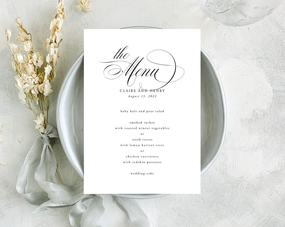 Printable Wedding Menu, Wedding Reception Menu Template, Modern ...