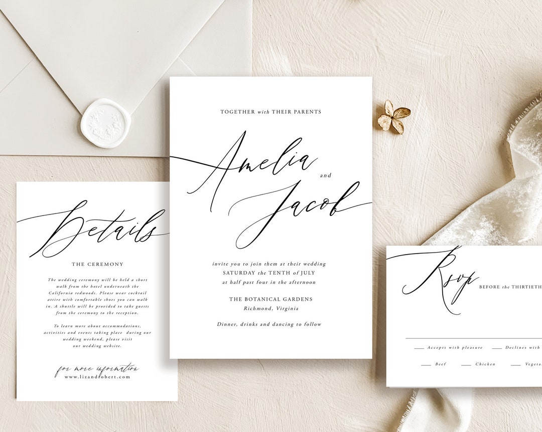 Elegant Wedding Invitations | Printable Wedding Invites With Minimal ...