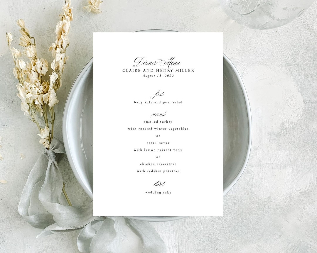 Wedding Menu Printable Template | Print Your Own Fully Customizable ...