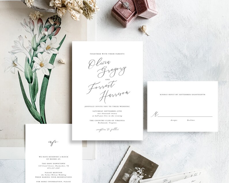 Classic Wedding Invitations | Modern Calligraphy Wedding Invitation Set ...