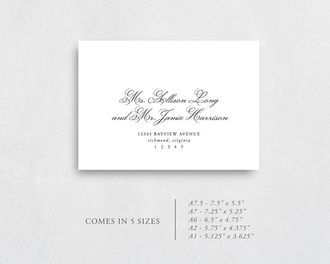 Printable Calligraphy Envelope Template | DIY Classic Simple Envelopes ...