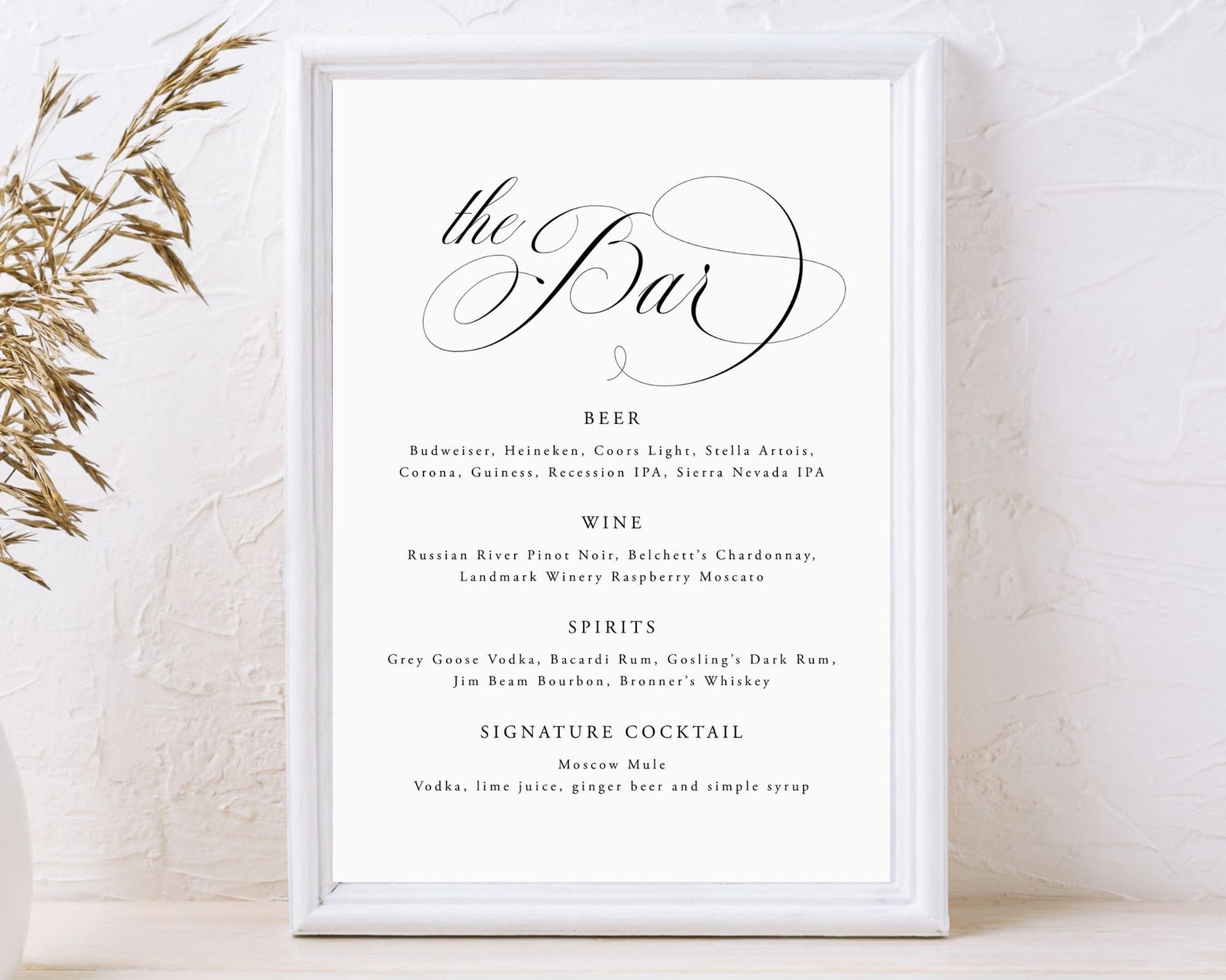 Elegant Bar Menu Template Print Your Own Calligraphy Bar - Etsy