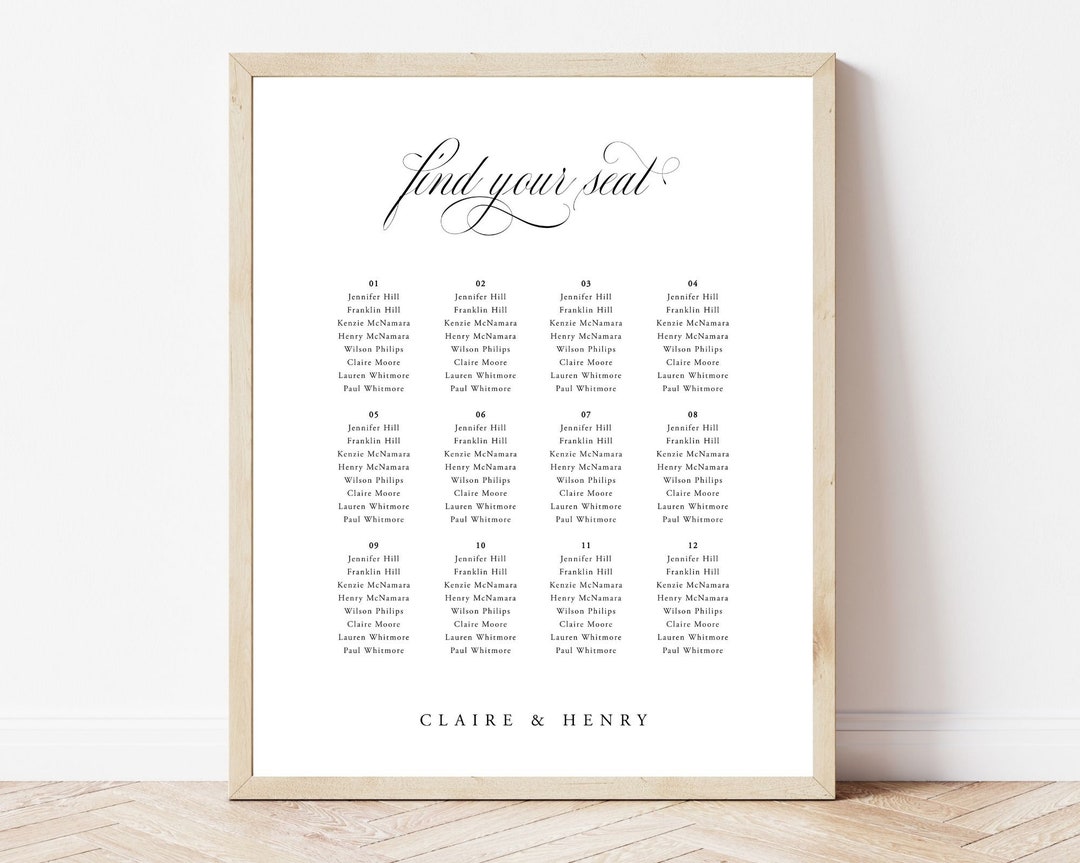 Custom Wedding Seating Chart | Print Your Own Wedding Seating Chart ...
