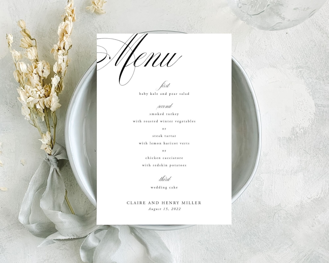 Printable Wedding Menu Template, Wedding Reception Menu, Dinner Party ...