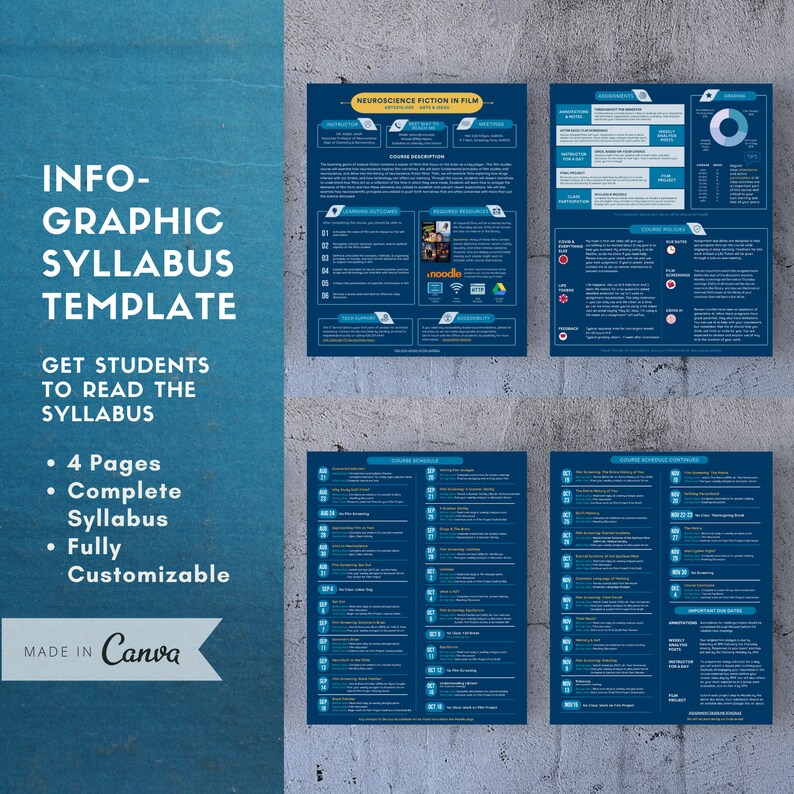 Canva Blue Infographic Syllabus Editable Template I Instant Download - Etsy