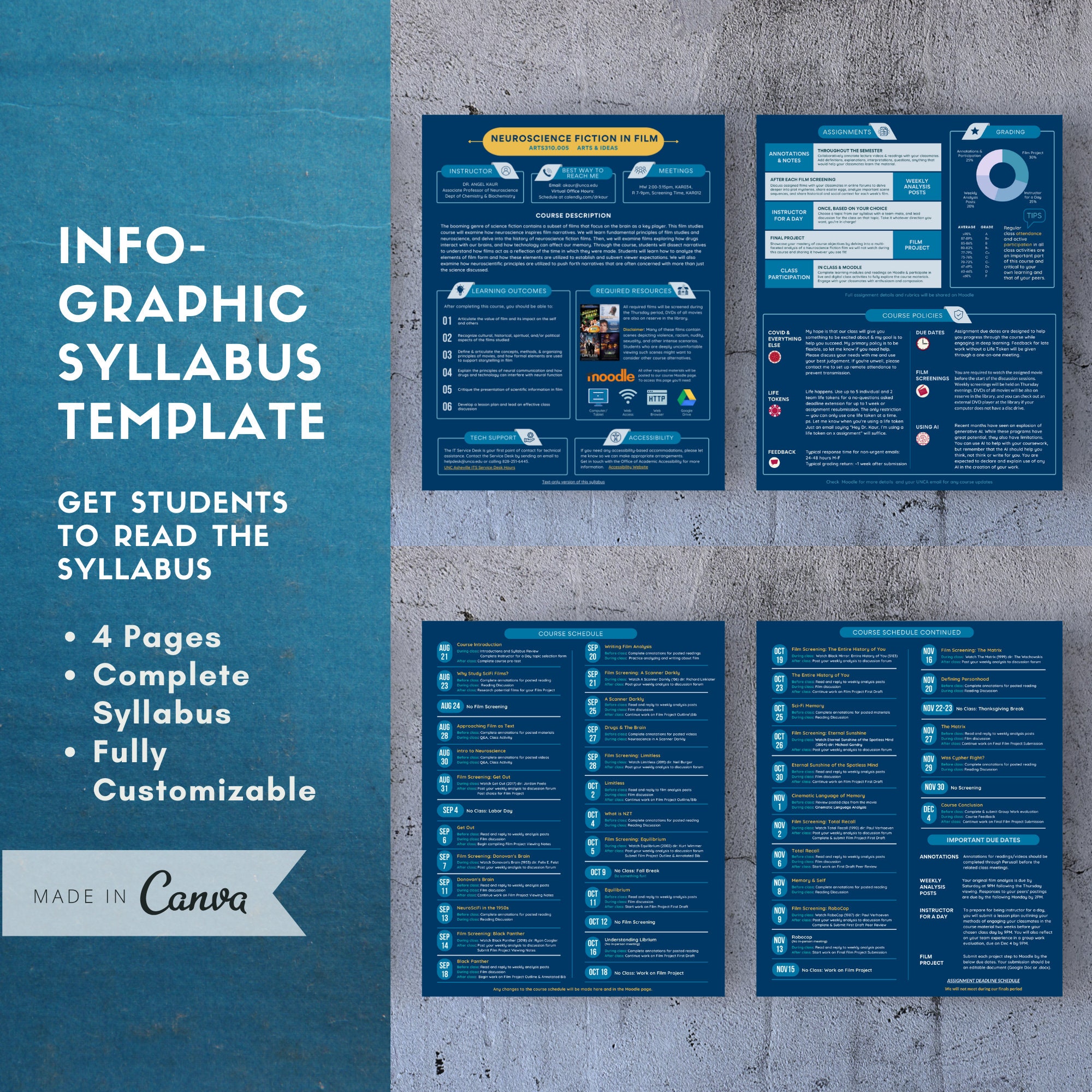 Canva Blue Infographic Syllabus Editable Template I Instant Download - Etsy