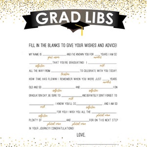 GRAD Libs (mad Libs) Game in Gold Glitter / Printable Diy - Etsy