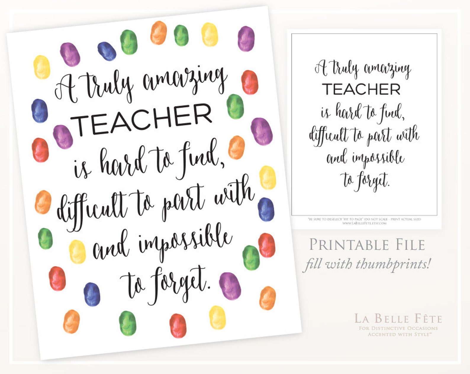 THUMBPRINT ART a Truly Amazing Teacher is Hard to - Etsy