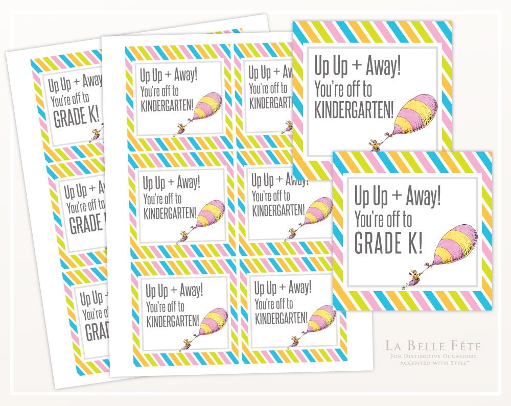 Up up + Away You're off to Kindergarten! Grade K! GIFT / FAVOR TAGS ...