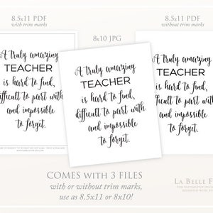 THUMBPRINT ART "a Truly Amazing Teacher is Hard to Find" Teacher Gift ...