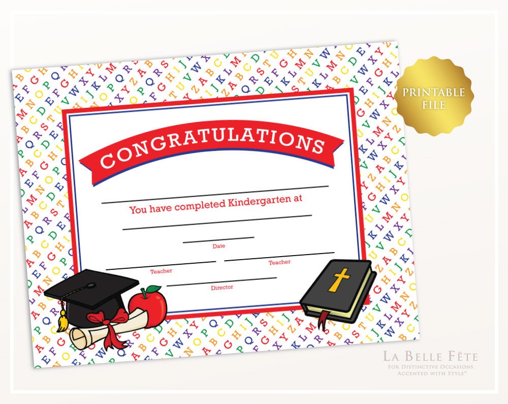 CONGRATULATIONS Kindergarten Printable Graduation Certificate | Etsy