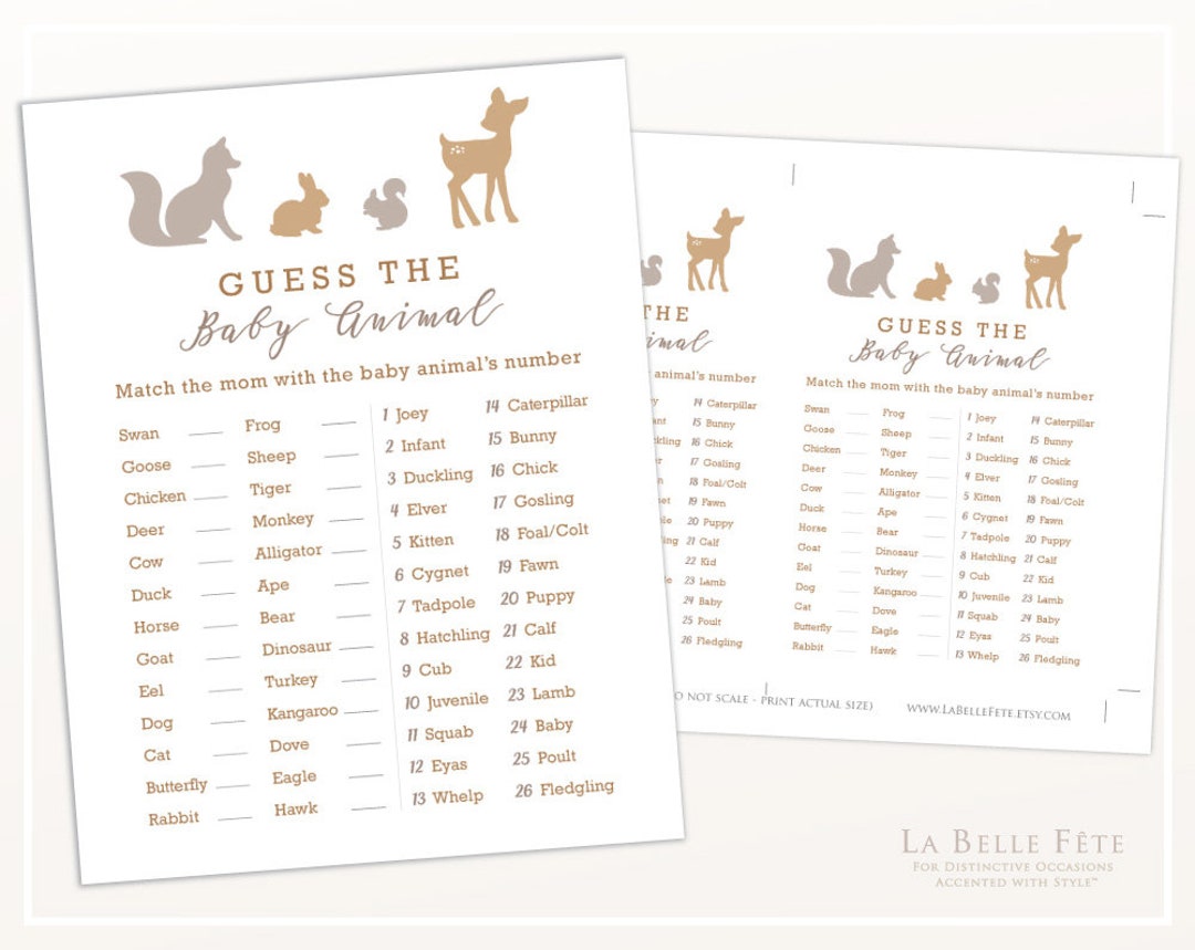 Guess the Baby Animal BABY SHOWER GAME Woodland Animals Puzzle Activity ...