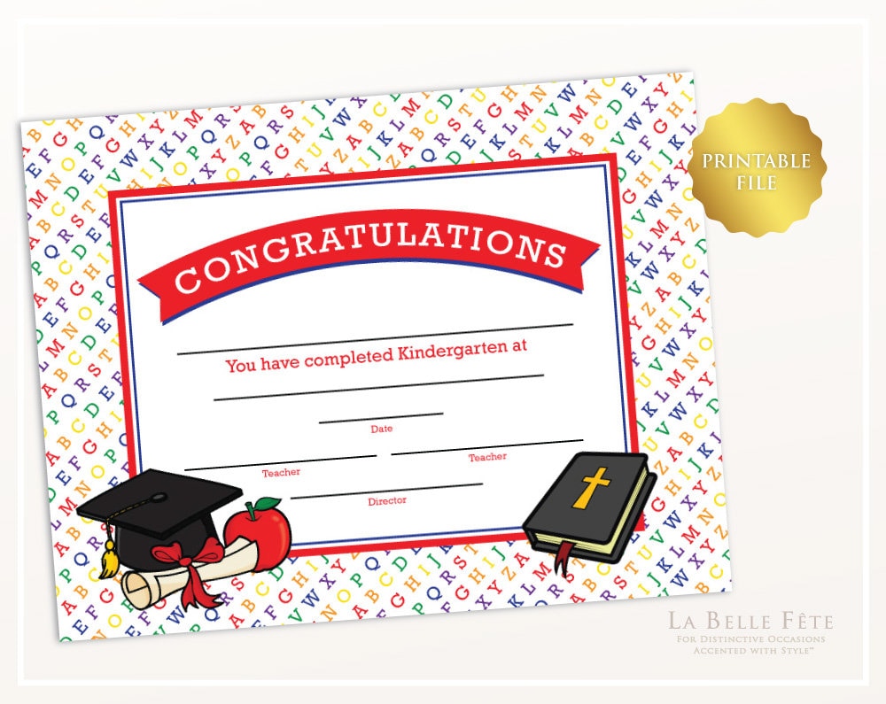 CONGRATULATIONS Kindergarten Printable Graduation Certificate - Etsy