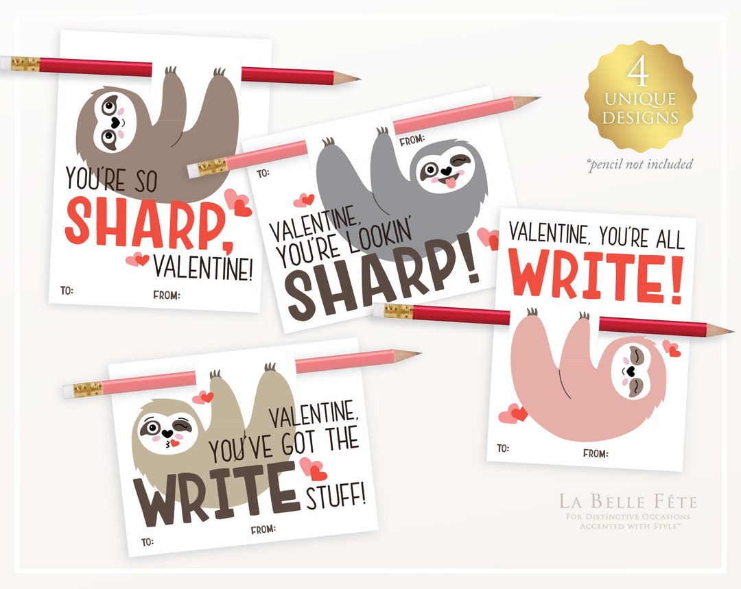 SLOTH Holding PENCIL Non-candy Valentines PRINTABLE Pdf File You're All ...