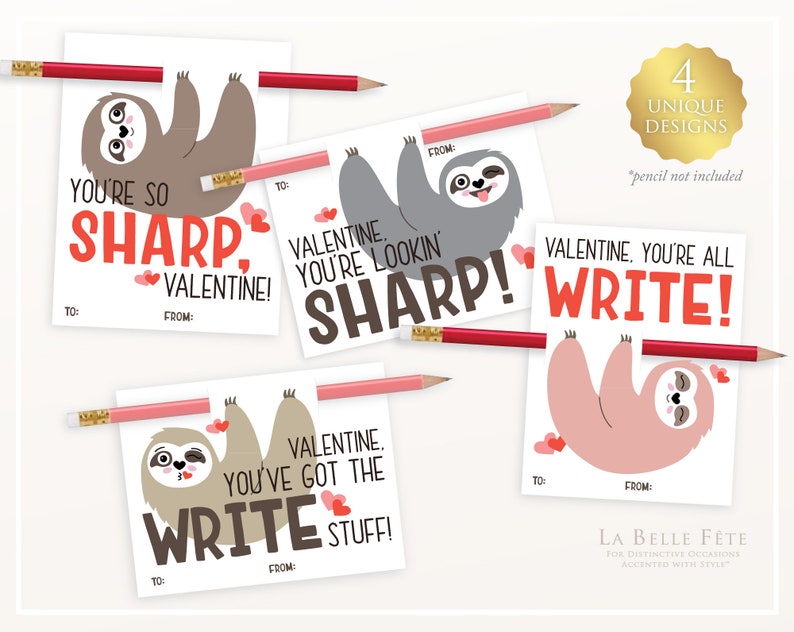 SLOTH Holding PENCIL Non-candy Valentines PRINTABLE Pdf File You're All ...