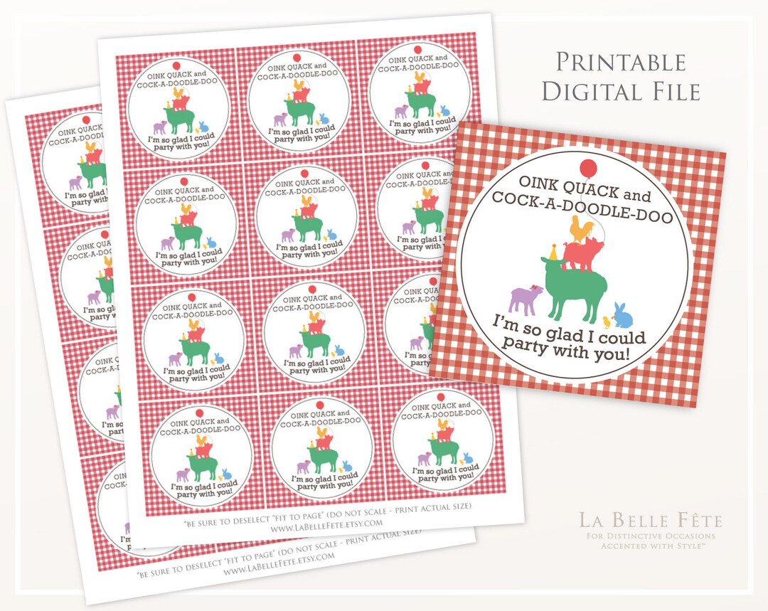 Quack Oink and Cock-a-doodle-doo FARM Party Favor Tags / Centerpiece ...