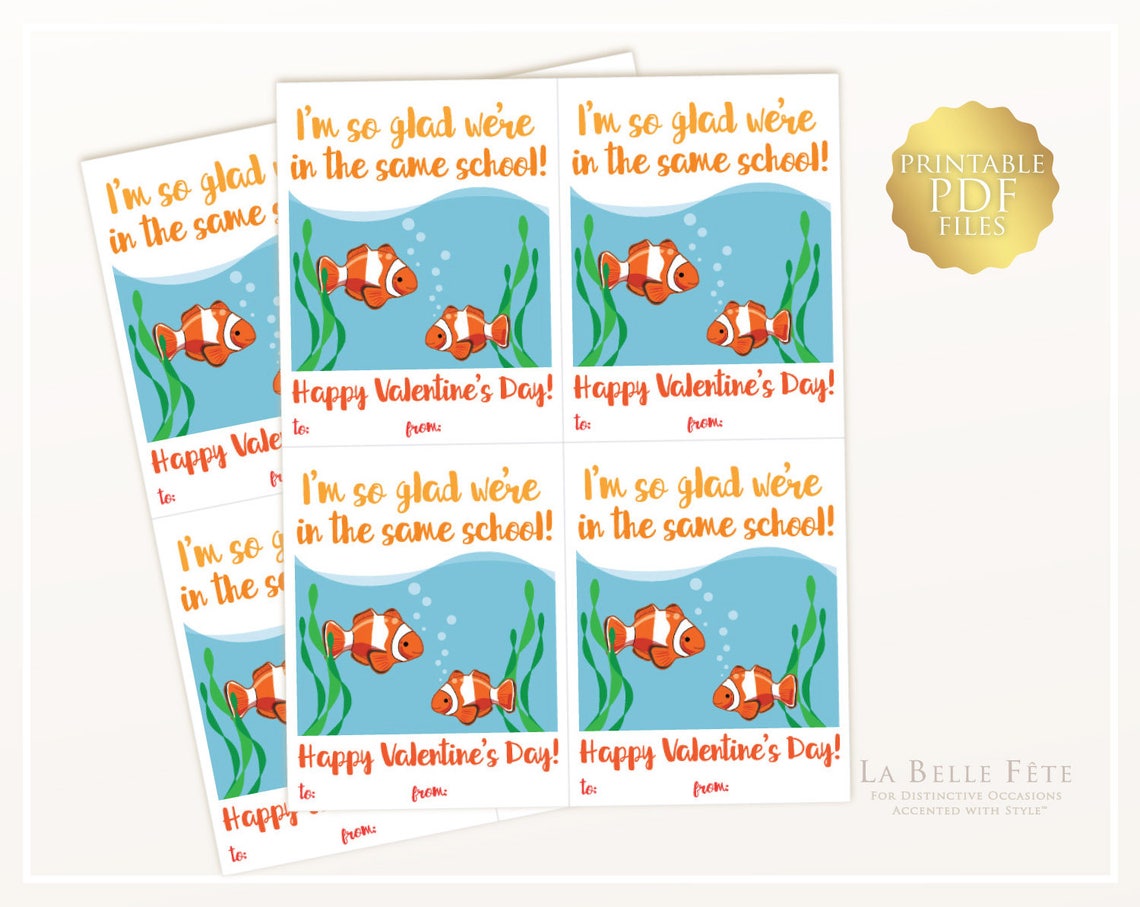 I'm so Glad We're in the Same School Valentines With Fish in Red ...