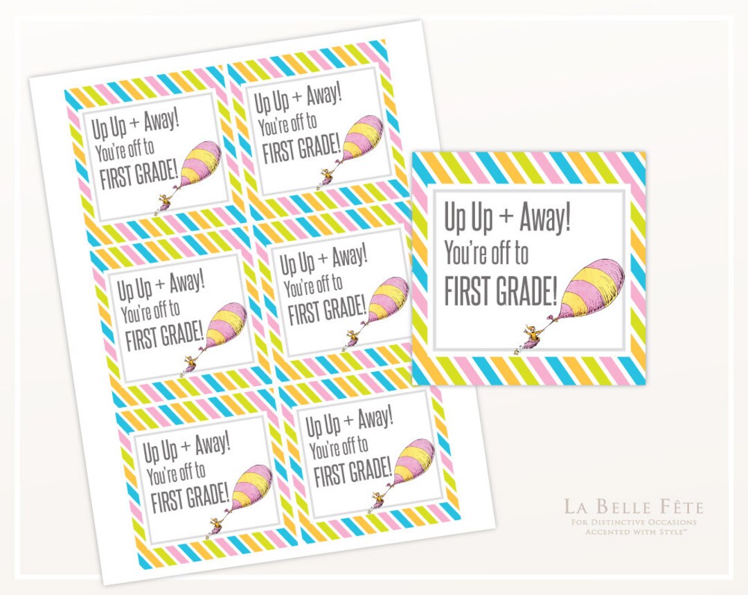 Up up + Away You're off to First Grade! GIFT / FAVOR TAGS / Centerpiece ...