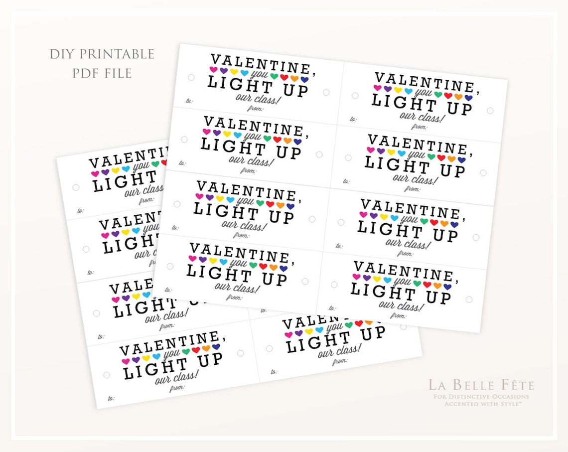 You LIGHT UP Our Class Glow Stick Valentines PRINTABLE pdf | Etsy